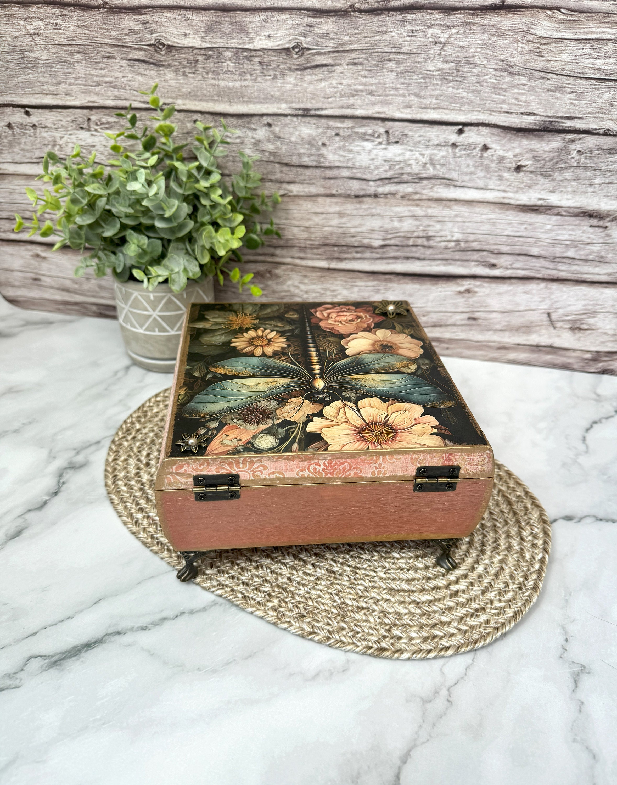 Dragonfly Jewelry or Trinket Box, Dragonfly Decoupage Storage Box ...
