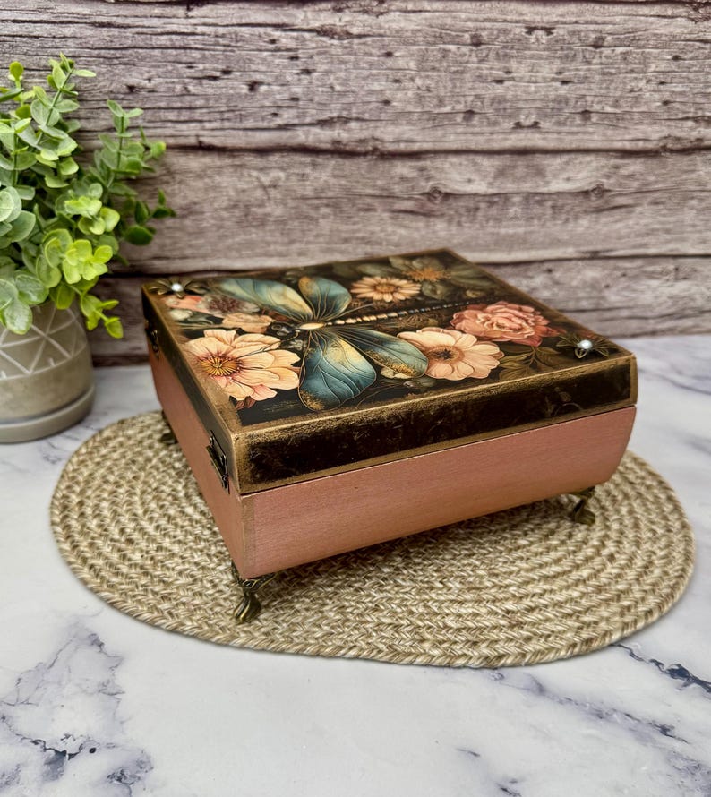 Dragonfly Jewelry or Trinket Box, Lightweight Decoupage Storage Box ...