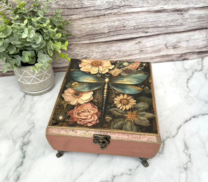 Dragonfly Jewelry or Trinket Box, Dragonfly Decoupage Storage Box ...