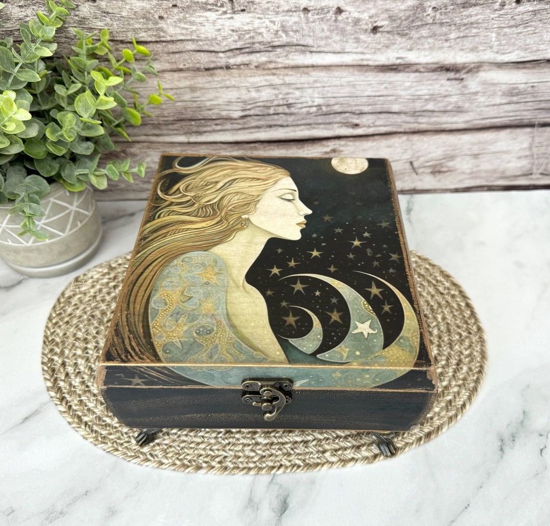Moon Goddess Decoupage Jewelry Box, Lightweight Trinket Box, Celestial ...