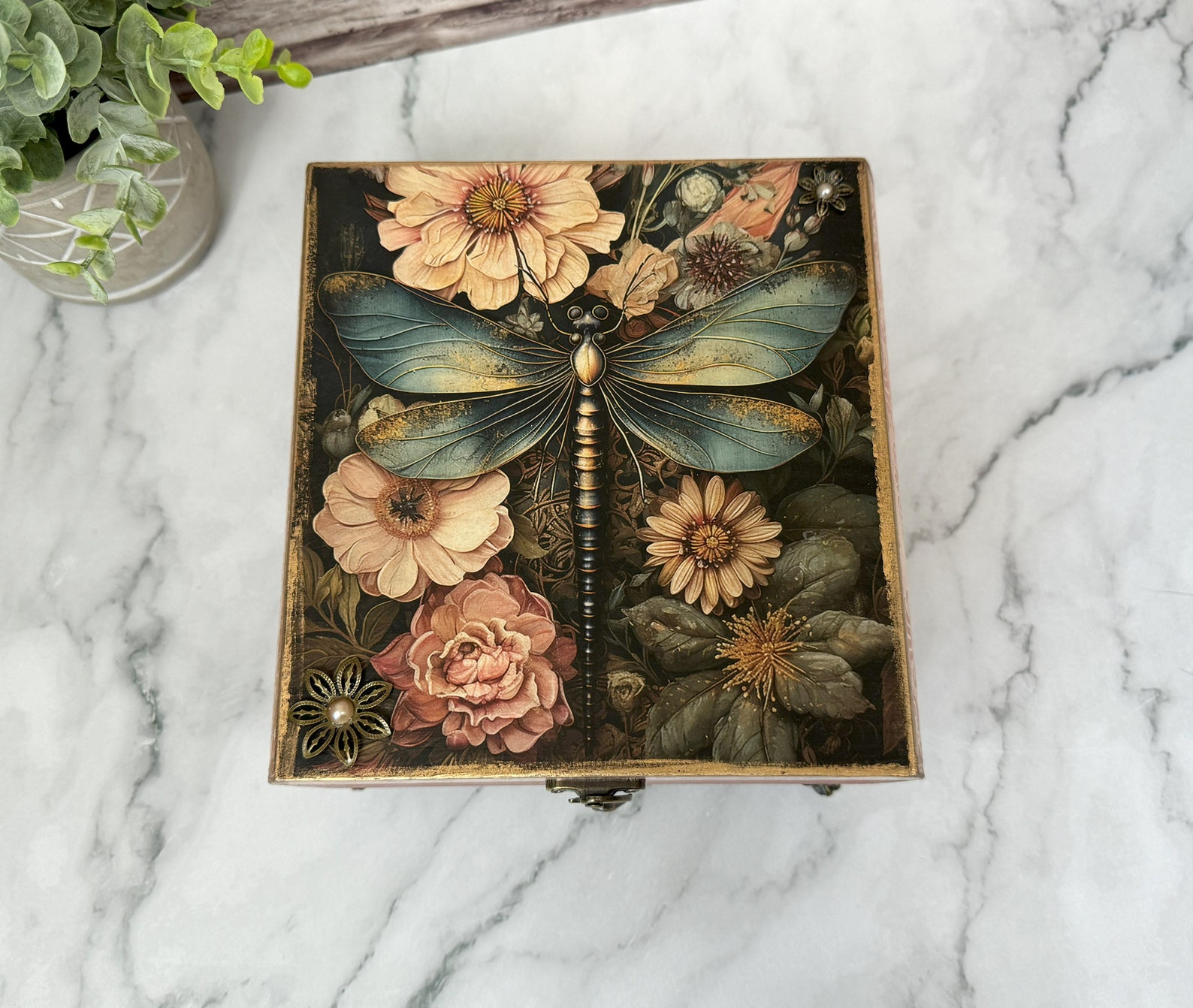 Dragonfly Jewelry or Trinket Box, Dragonfly Decoupage Storage Box ...