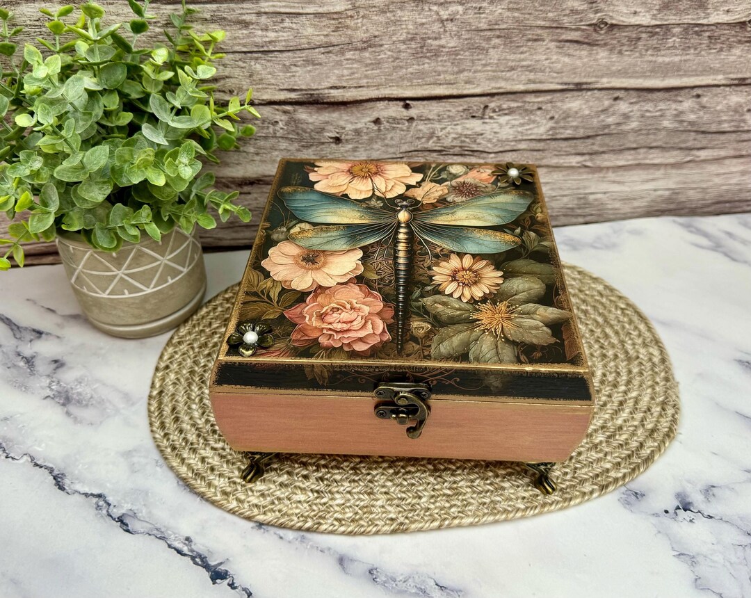 Dragonfly Jewelry or Trinket Box, Lightweight Decoupage Storage Box ...