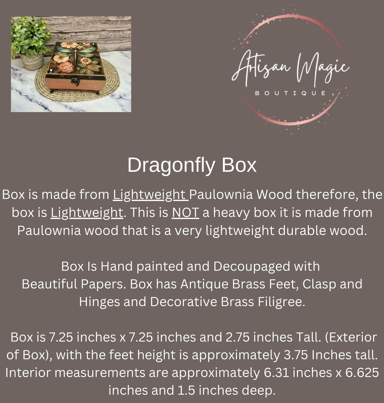 Dragonfly Jewelry or Trinket Box, Lightweight Decoupage Storage Box ...