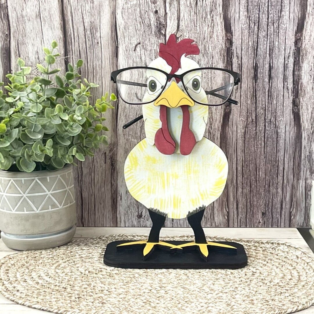 Rooster Eyeglass Holder Hand Painted, Chicken Glasses Stand, Unique ...