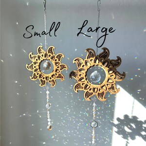 Wooden Sun Suncatcher With Crystal Prisms, Celestial Hanging Window ...