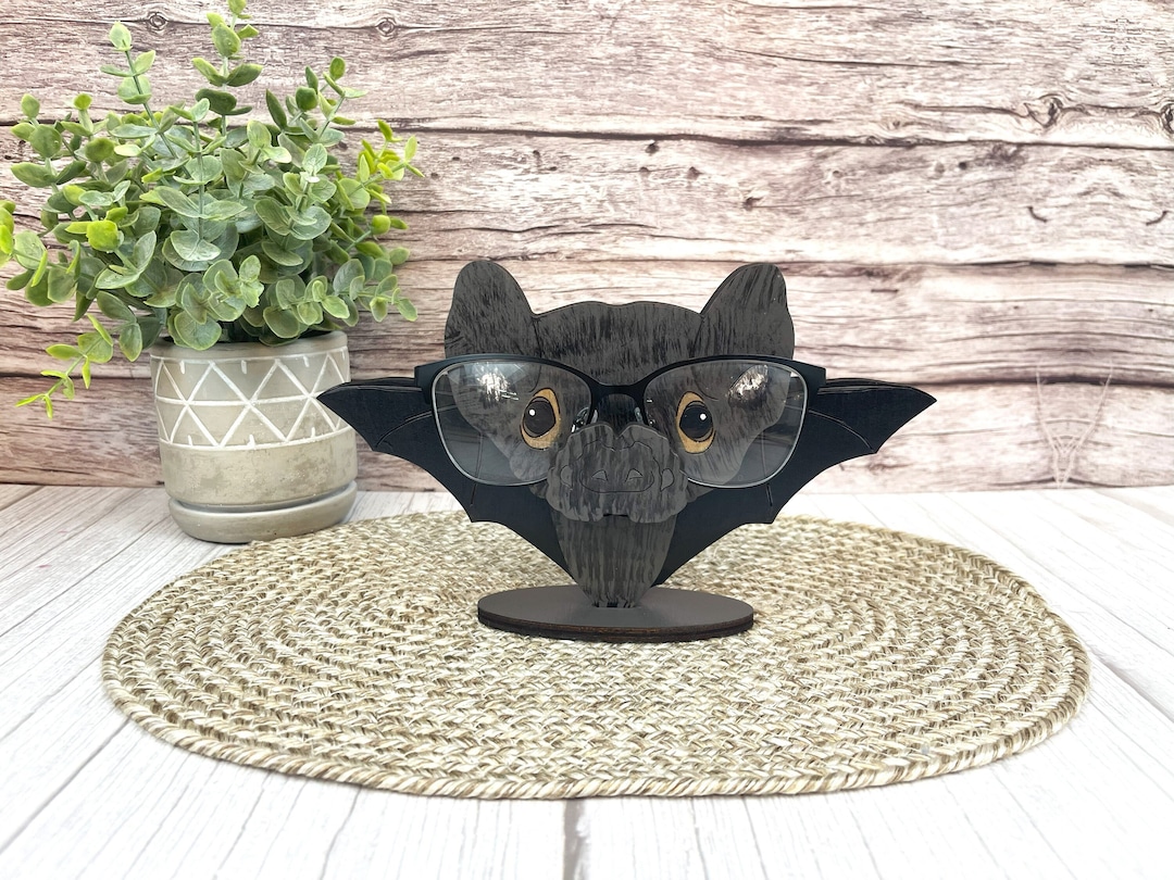 Black Bat Eyeglass Holder Hand Painted, Spooky Bat Glasses Stand ...