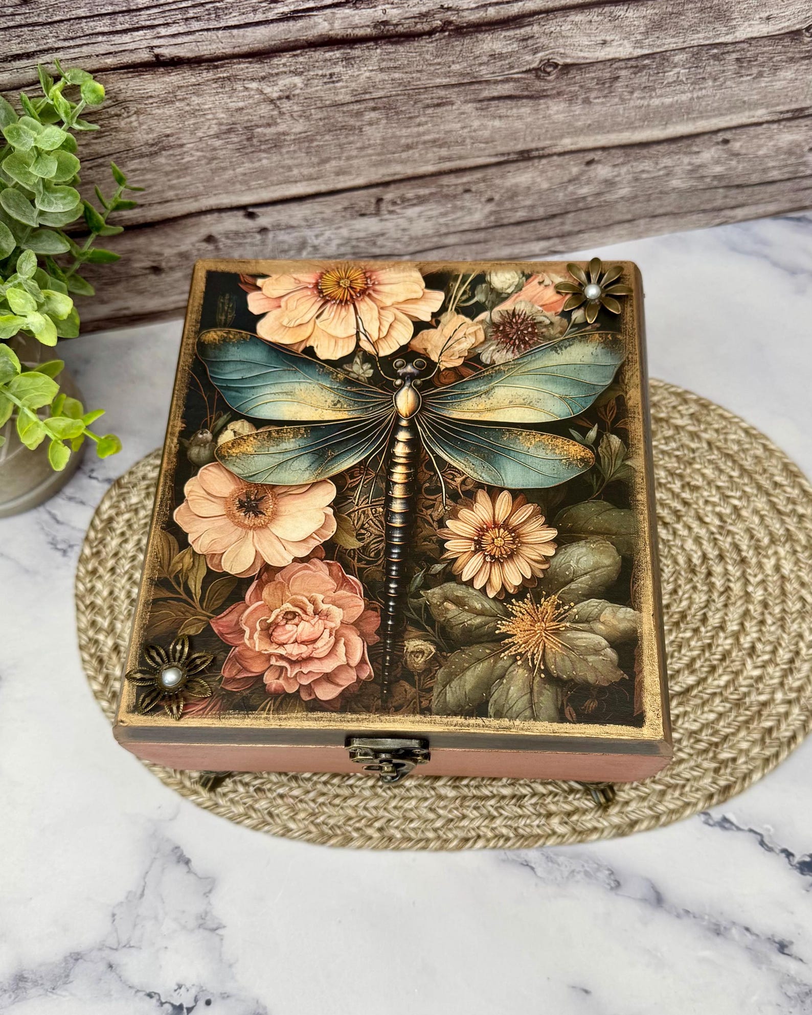 Dragonfly Jewelry or Trinket Box, Lightweight Decoupage Storage Box ...