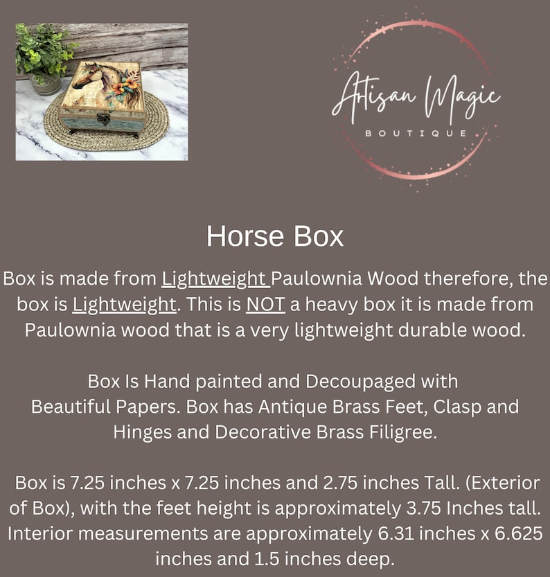 Vintage Style Horse Trinket Box, Artisan Lightweight Decoupage Jewelry ...