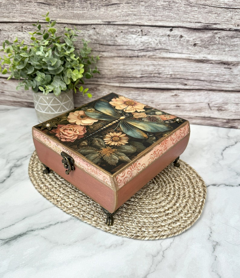 Dragonfly Jewelry or Trinket Box, Dragonfly Decoupage Storage Box ...