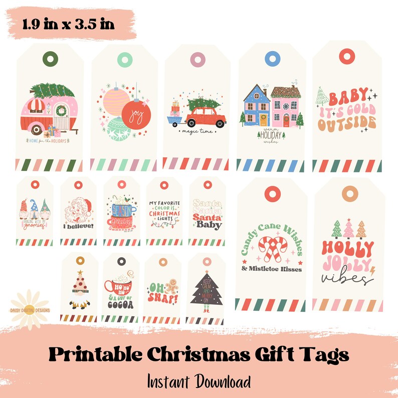 Printable Christmas Gift Tags | Retro Christmas | Digital Printables ...