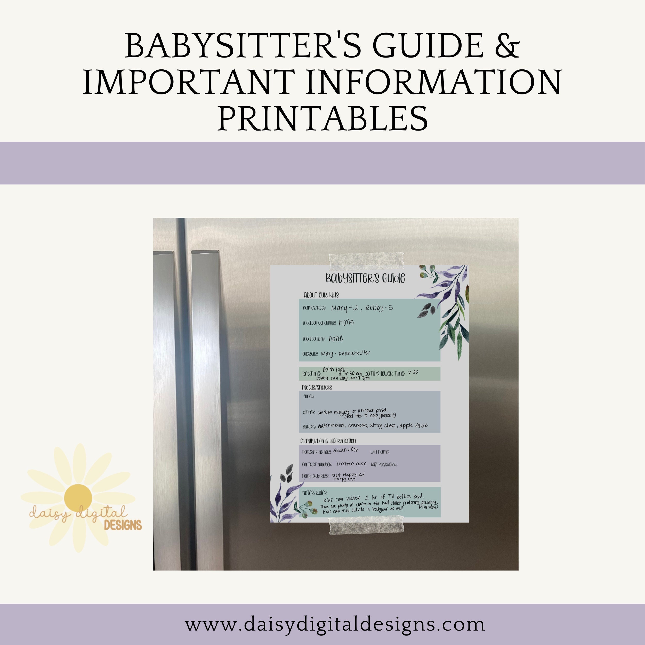 Printable Babysitter Guide | Digital Babysitter Info | Nanny Notes ...