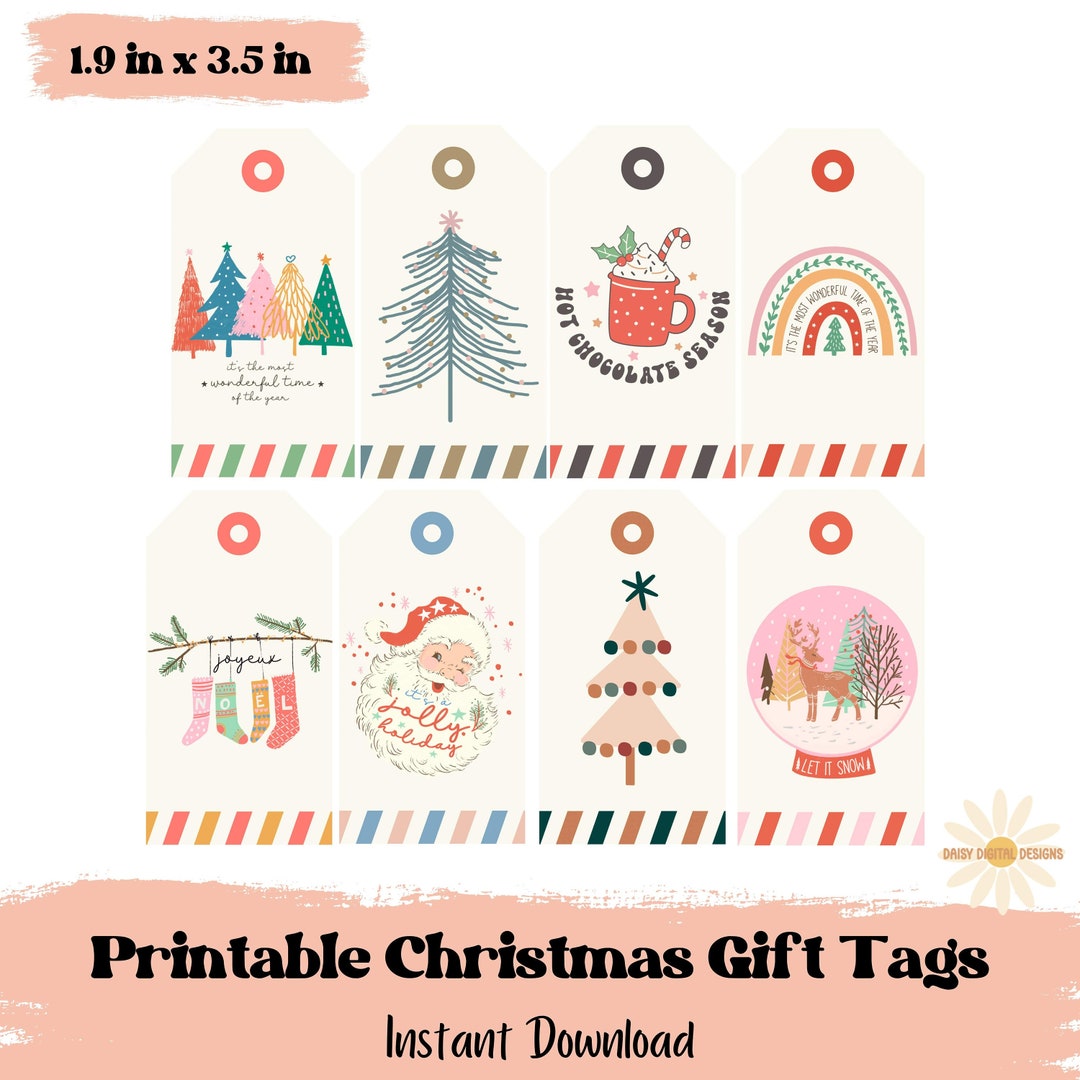 Printable Christmas Gift Tags Retro Christmas Digital Printables Boho ...