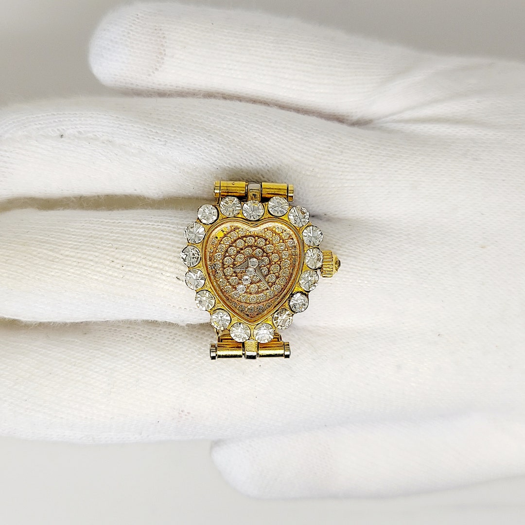 Vintage Crystal Gold Tone Heart Shape Ring Watch by Migi (unsigned ...