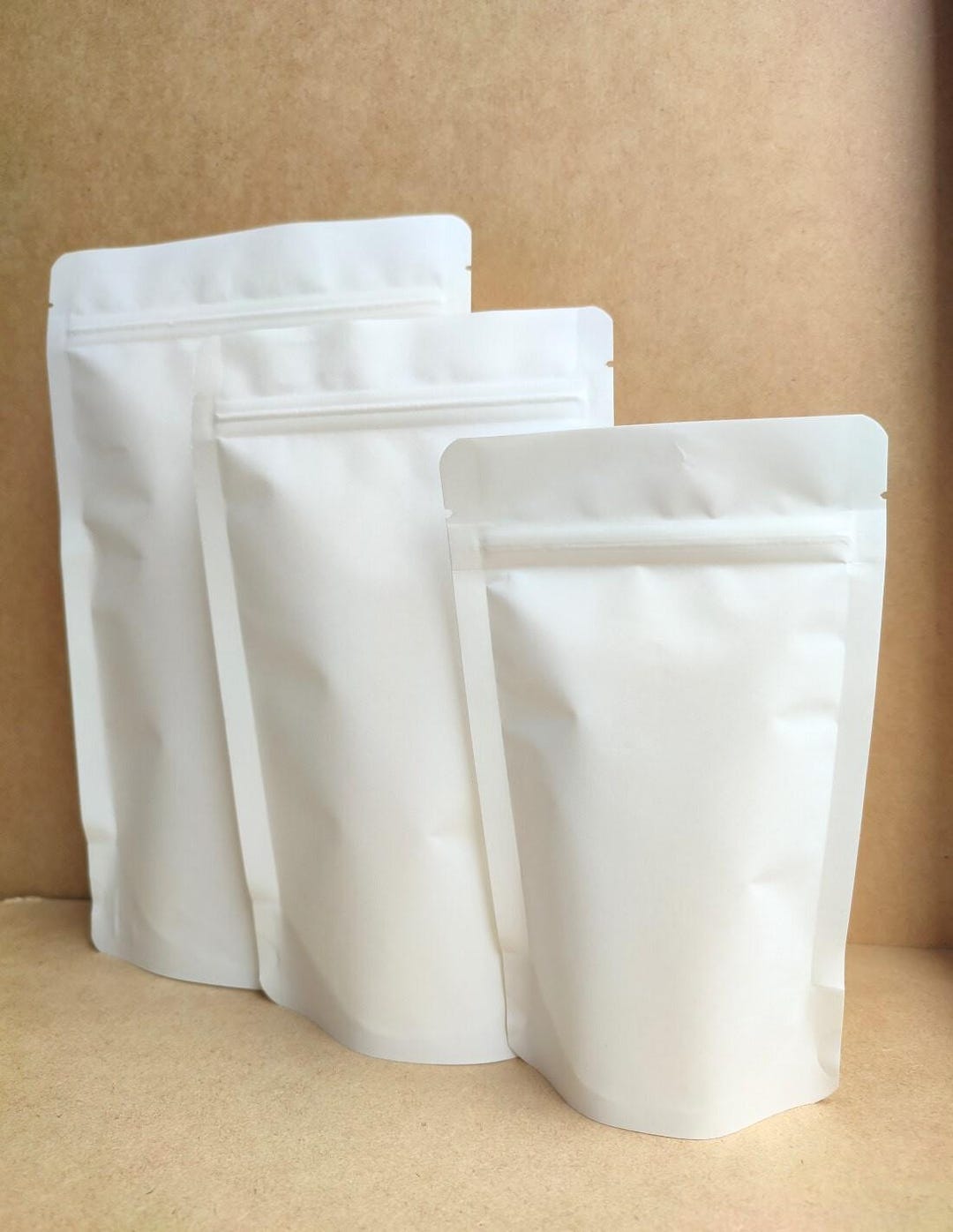 Biodegradable White Kraft Paper Stand up Pouches 50 Pcs Doypack, Zip ...