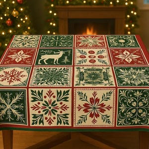 Red Reindeer Square Tablecloth - Etsy