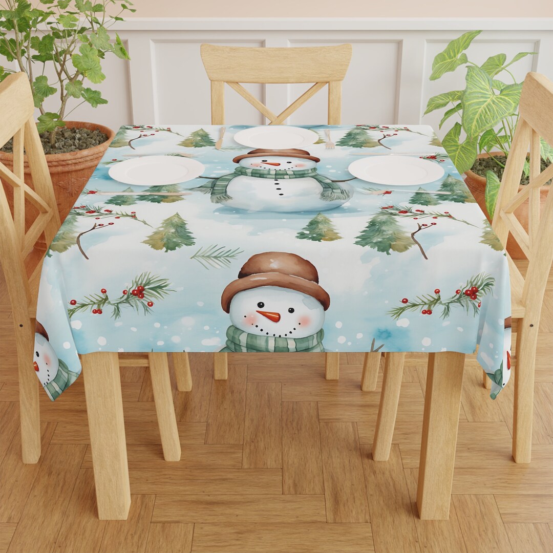 Snowman Tablecloth Christmas Decor Vintage Snowman Xmas Tablecloth ...