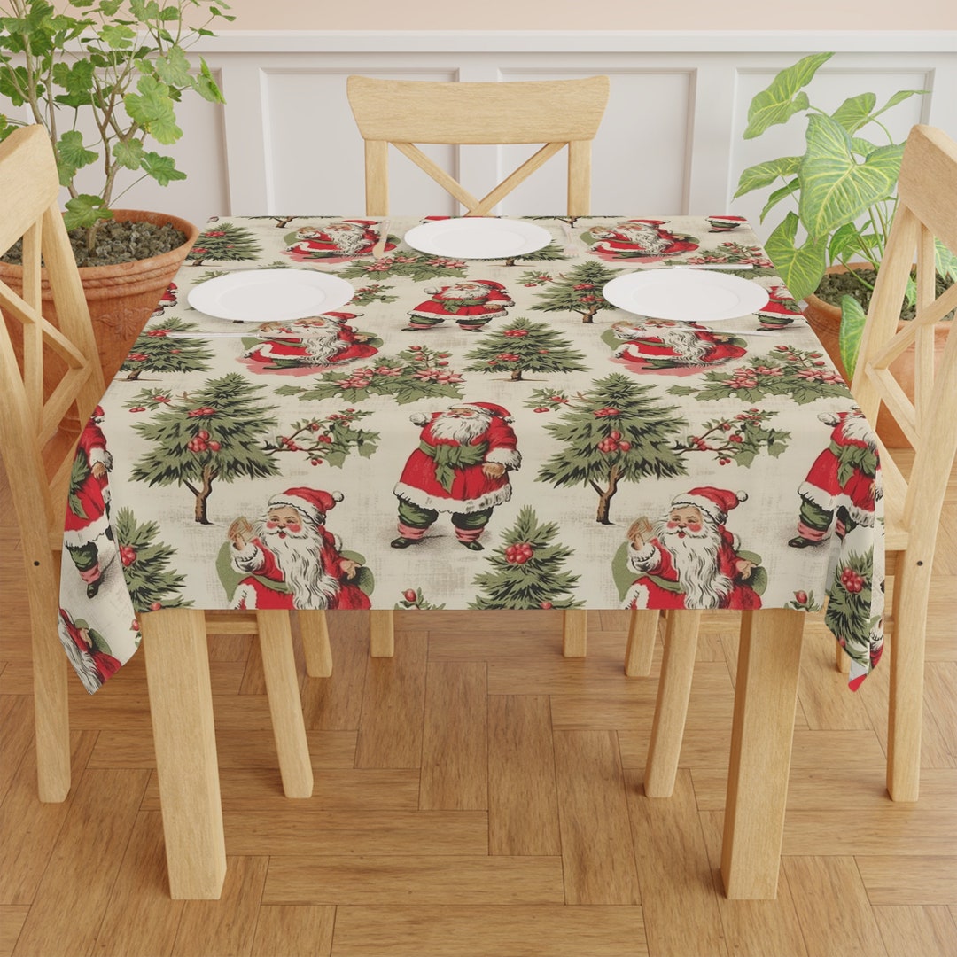 Vintage Santa Tablecloth Christmas Home Decor Festive Tablecloth Santa ...