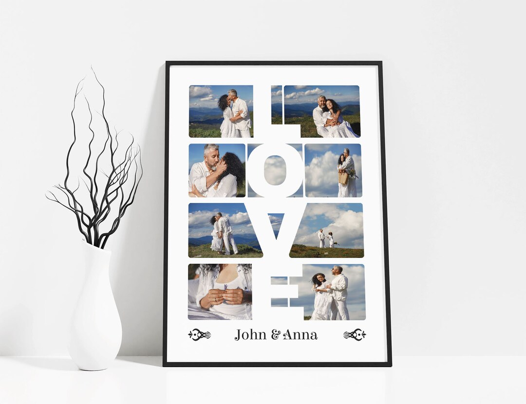 LOVE Photo Collage Art – Personalised Couple Framed Print - Etsy