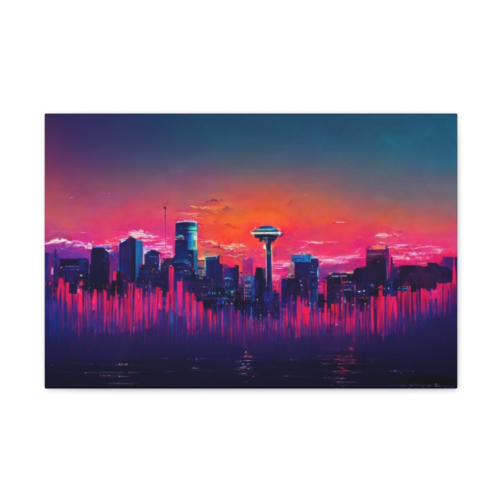 SEATTLE SKYLINE Futuristic Synthwave Canvas Gallery Wrap - Etsy