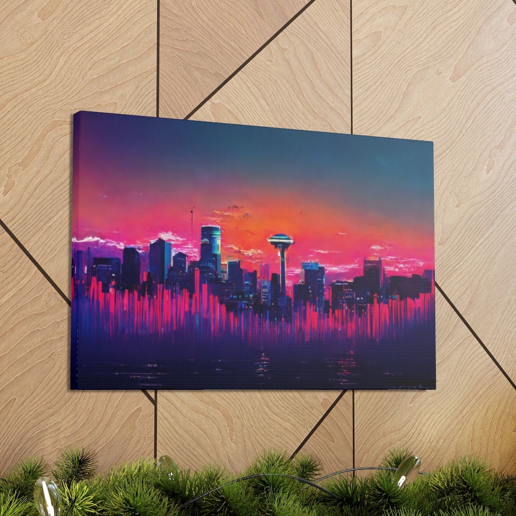 SEATTLE SKYLINE Futuristic Synthwave Canvas Gallery Wrap - Etsy