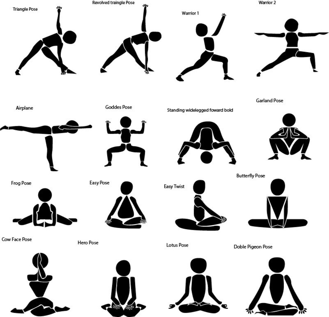 80 Poses Illustrated/ Digital Design Ready to Print/ Yoga Poses PNG ...