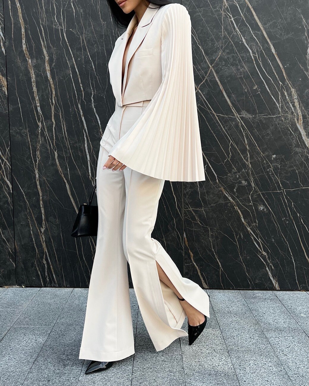 Women's Pleated Eclair Crop Blazer Chic Short Jacket for Casual & Work ...