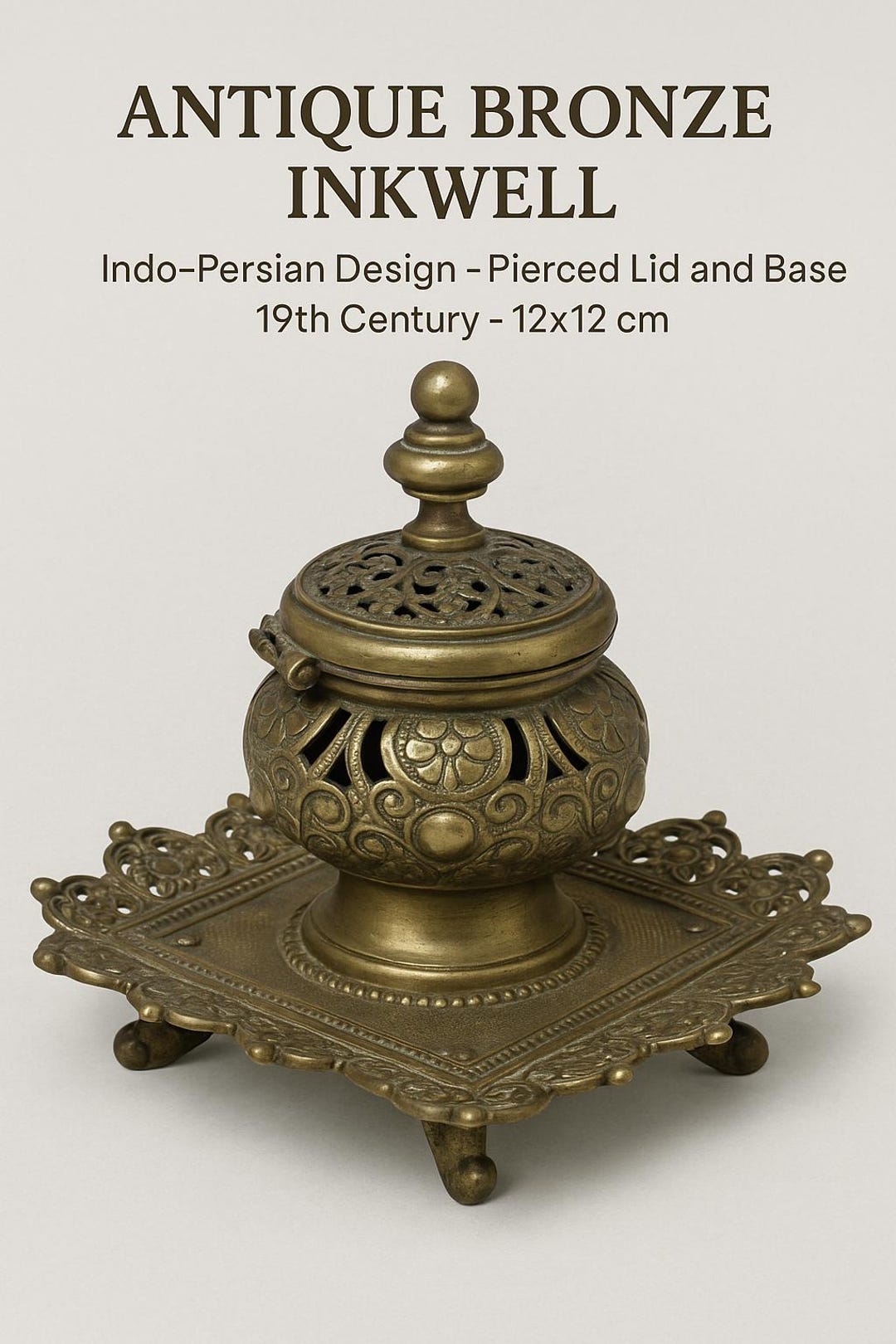 Antique Bronze Inkwell – Indo-persian Design – Pierced Lid and Base ...