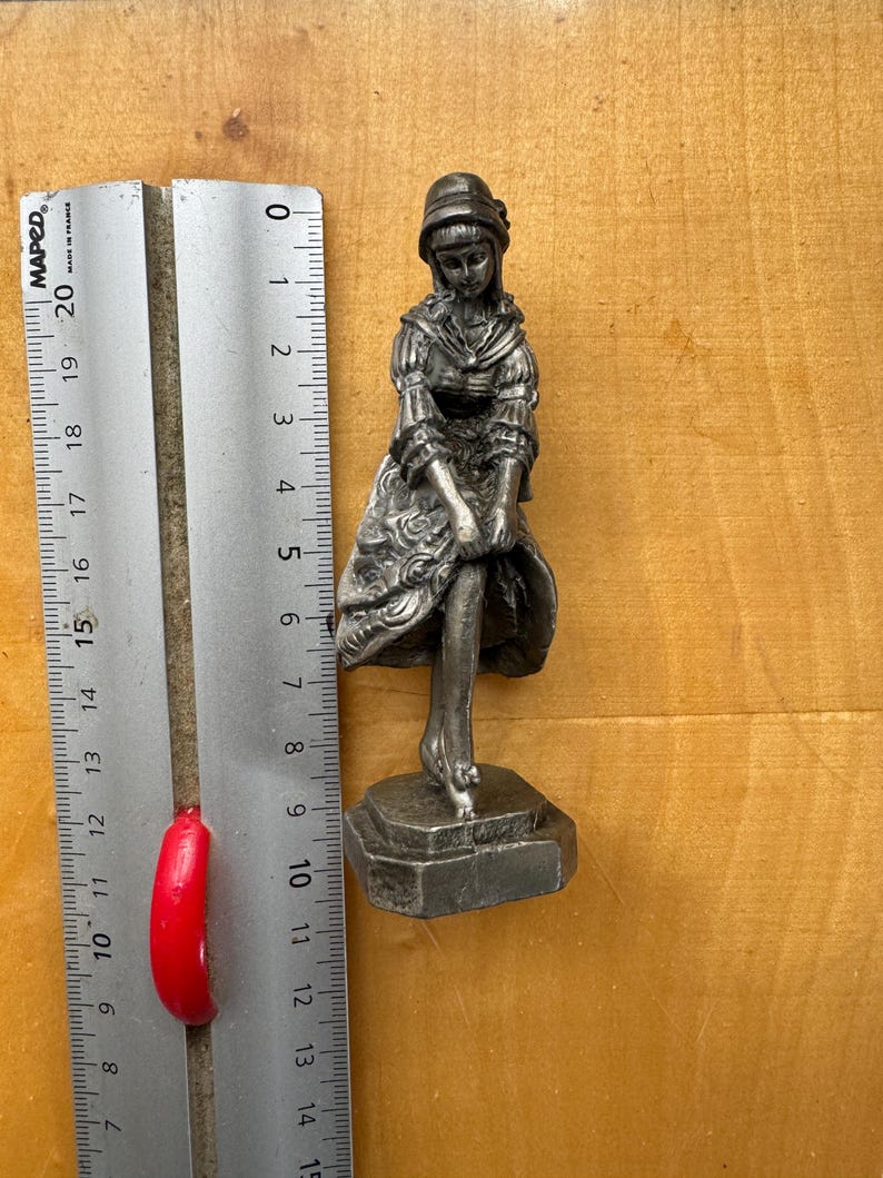 Vintage Metal Figurine: Patinated Cast Alloy Lady Sculpture - Mid ...