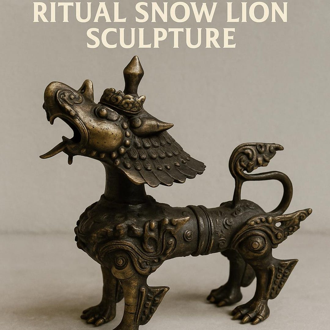 Large Tibetan Snow Lion Sculpture | Bronze Temple Guardian, Black ...