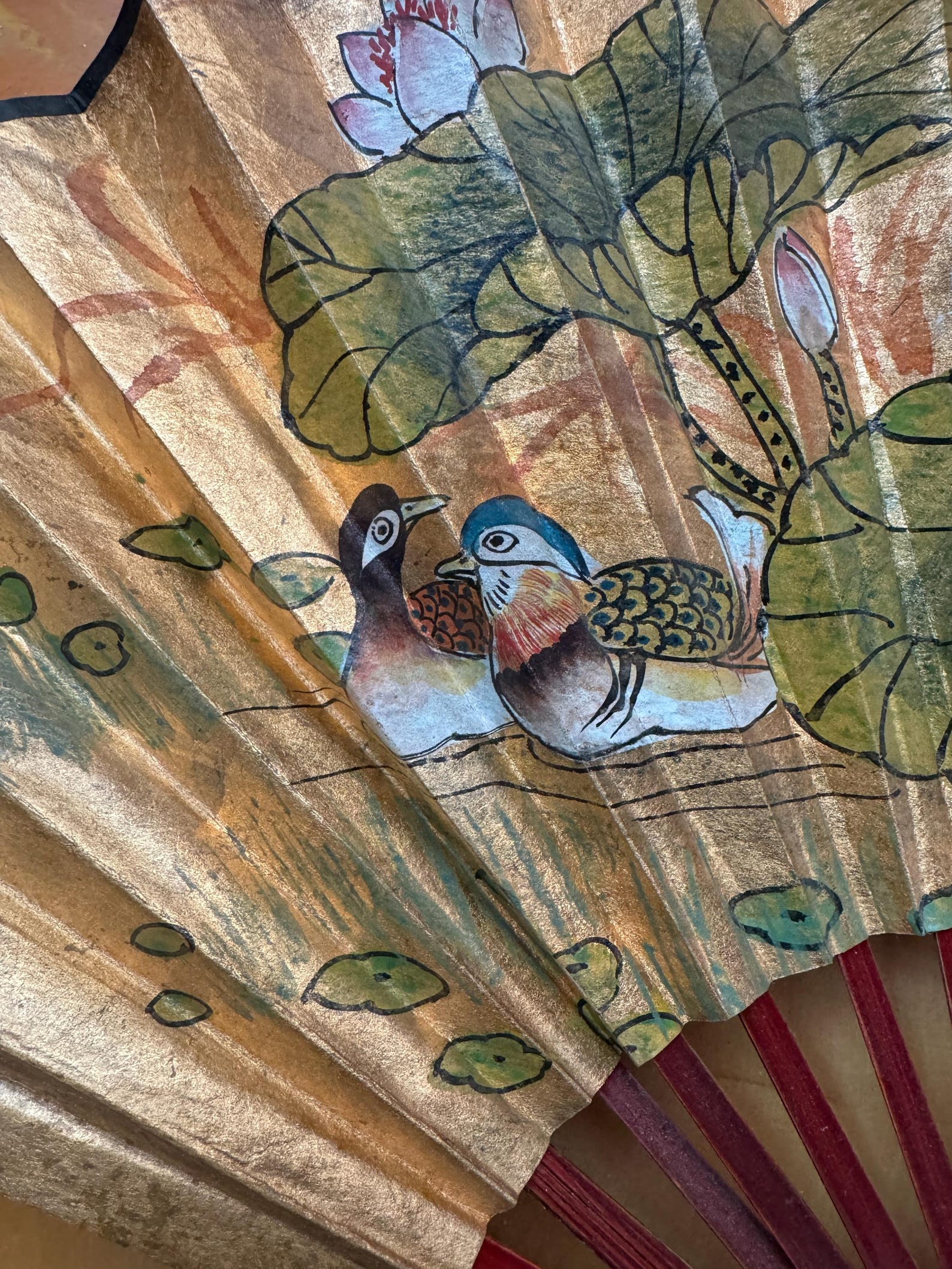 Large Chinese Fan on Stand Hand Painted Mandarin Ducks and Lotuses - Etsy