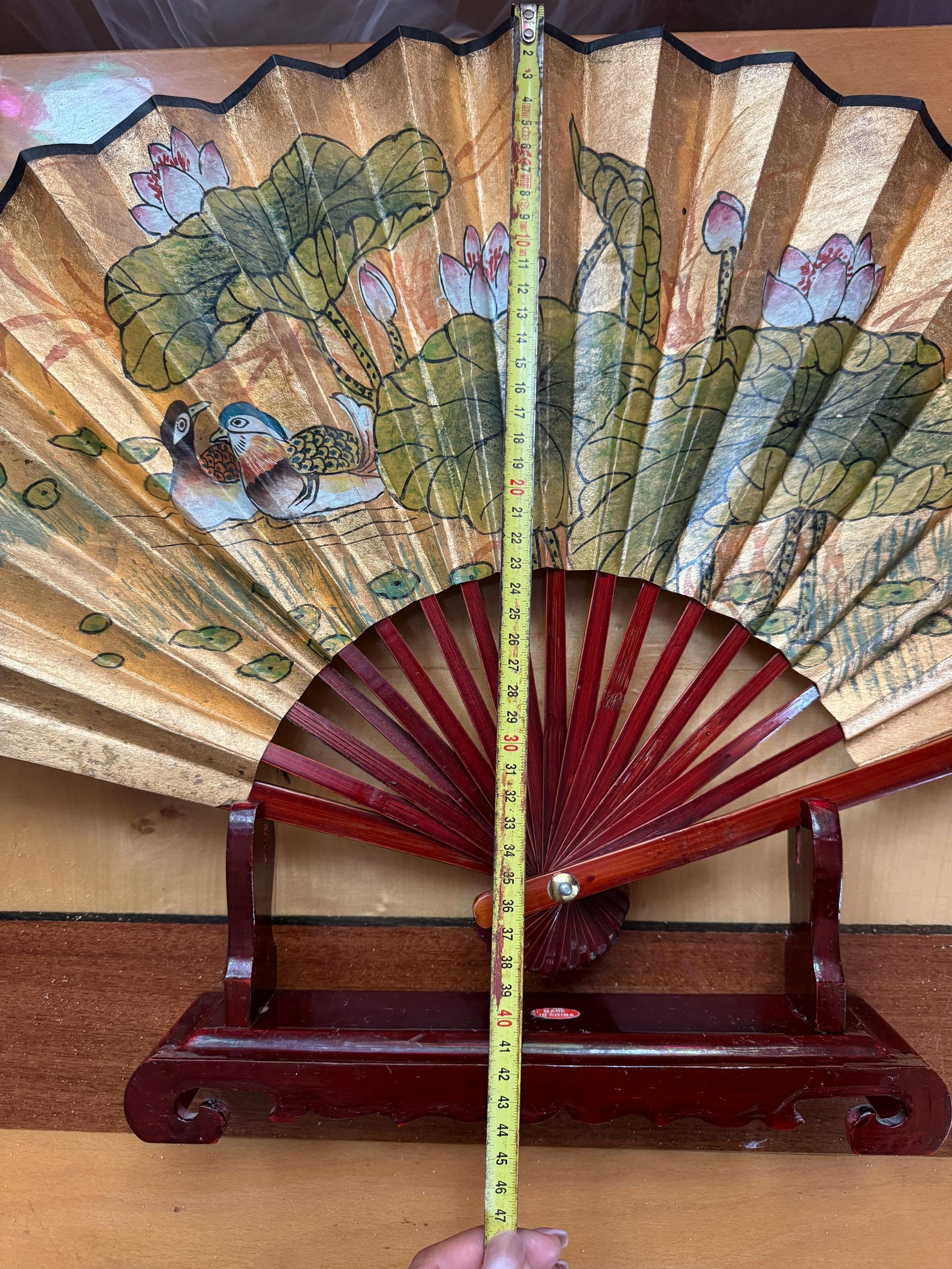 Large Chinese Fan on Stand Hand Painted Mandarin Ducks and Lotuses - Etsy