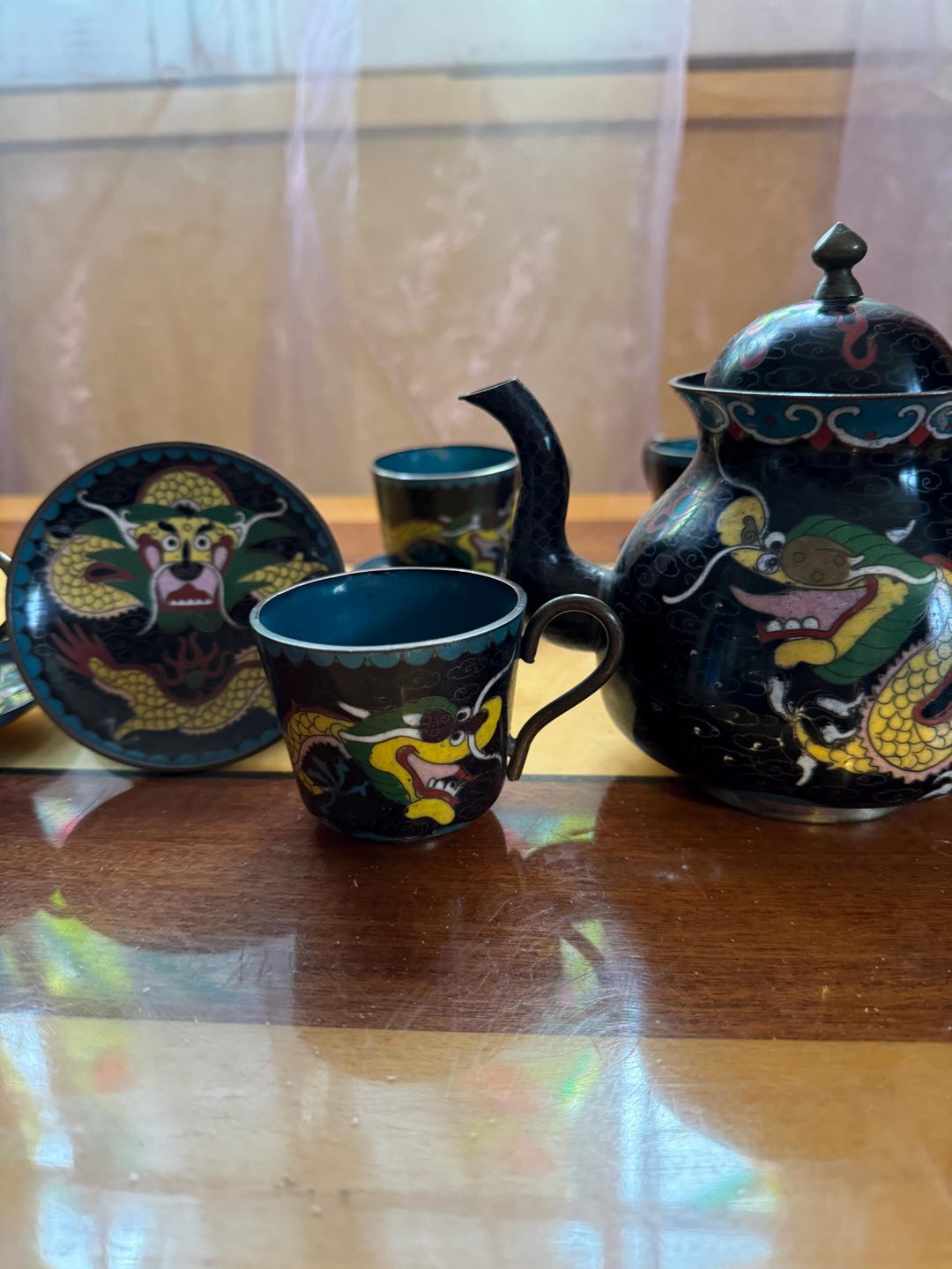 Antique Chinese Cloisonne Tea Set With Dragons - Etsy