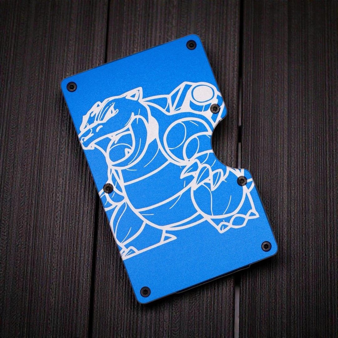 Blastoise Pokemon Minimalist Engraved Blue Metal Wallet | Men's Wallet ...