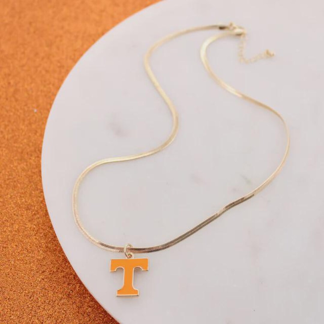 Tennessee Vols Herringbone Necklace | Orange Power T Pendant - Etsy