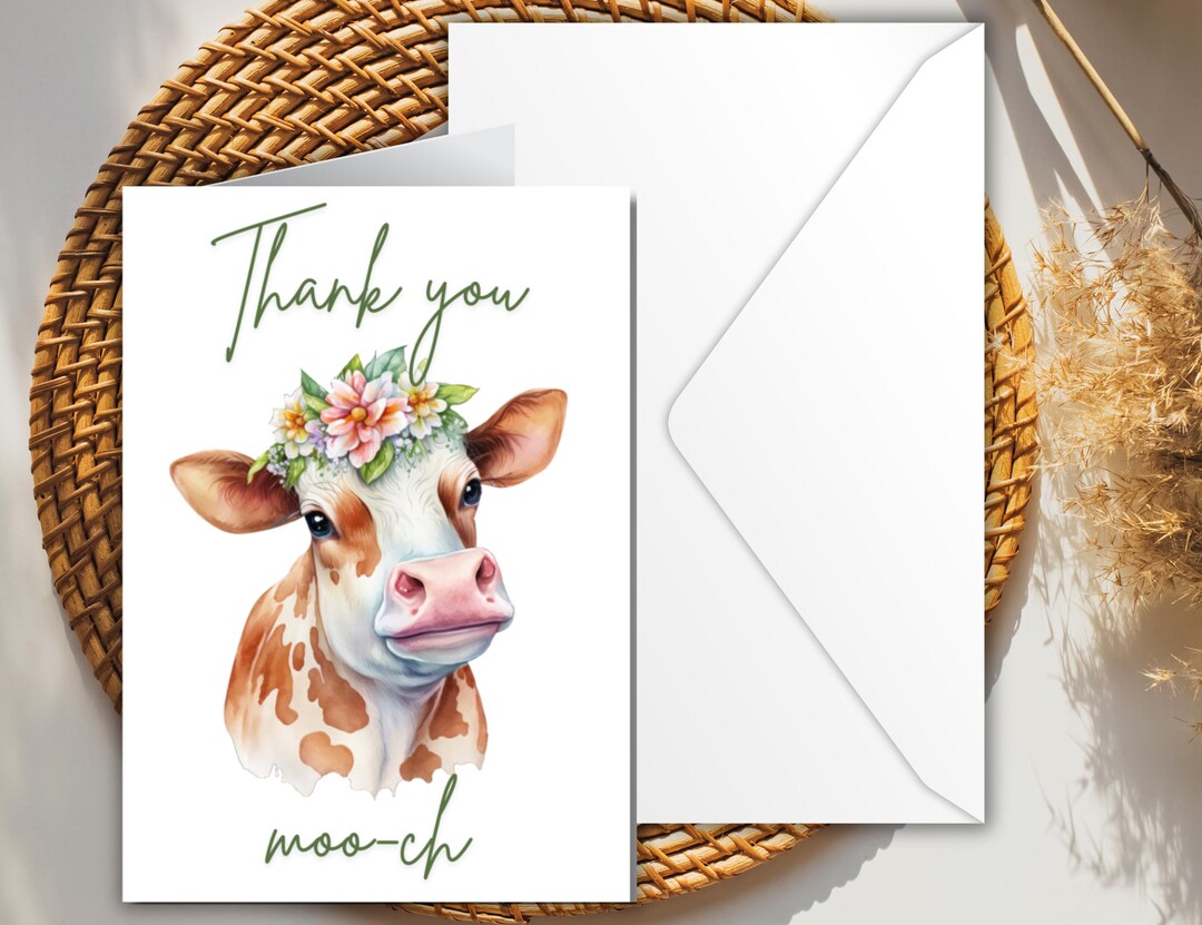Thank You Printable Card |cow Moo Card| Instant Digital Download Card ...