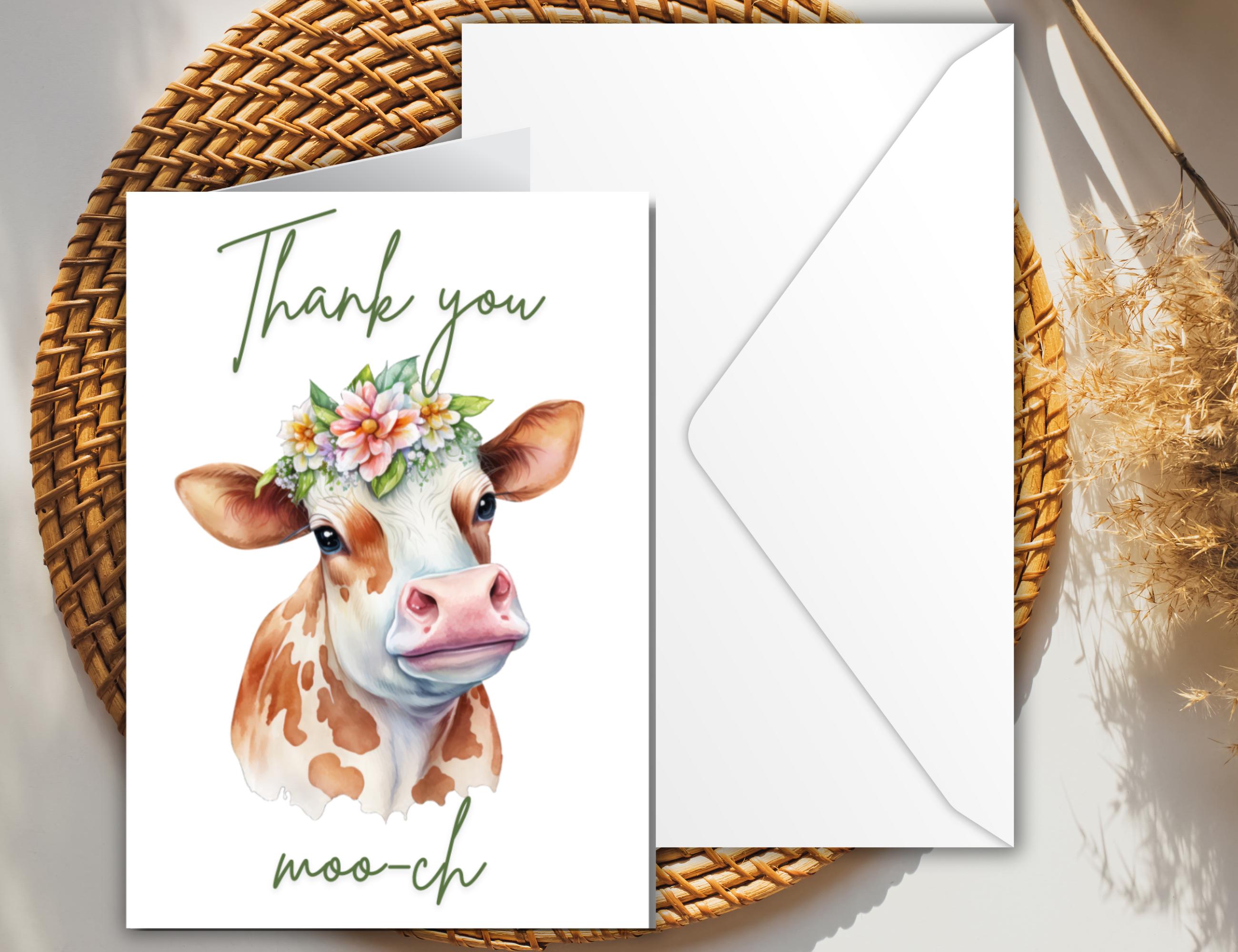 Thank You Printable Card |cow Moo Card| Instant Digital Download Card ...