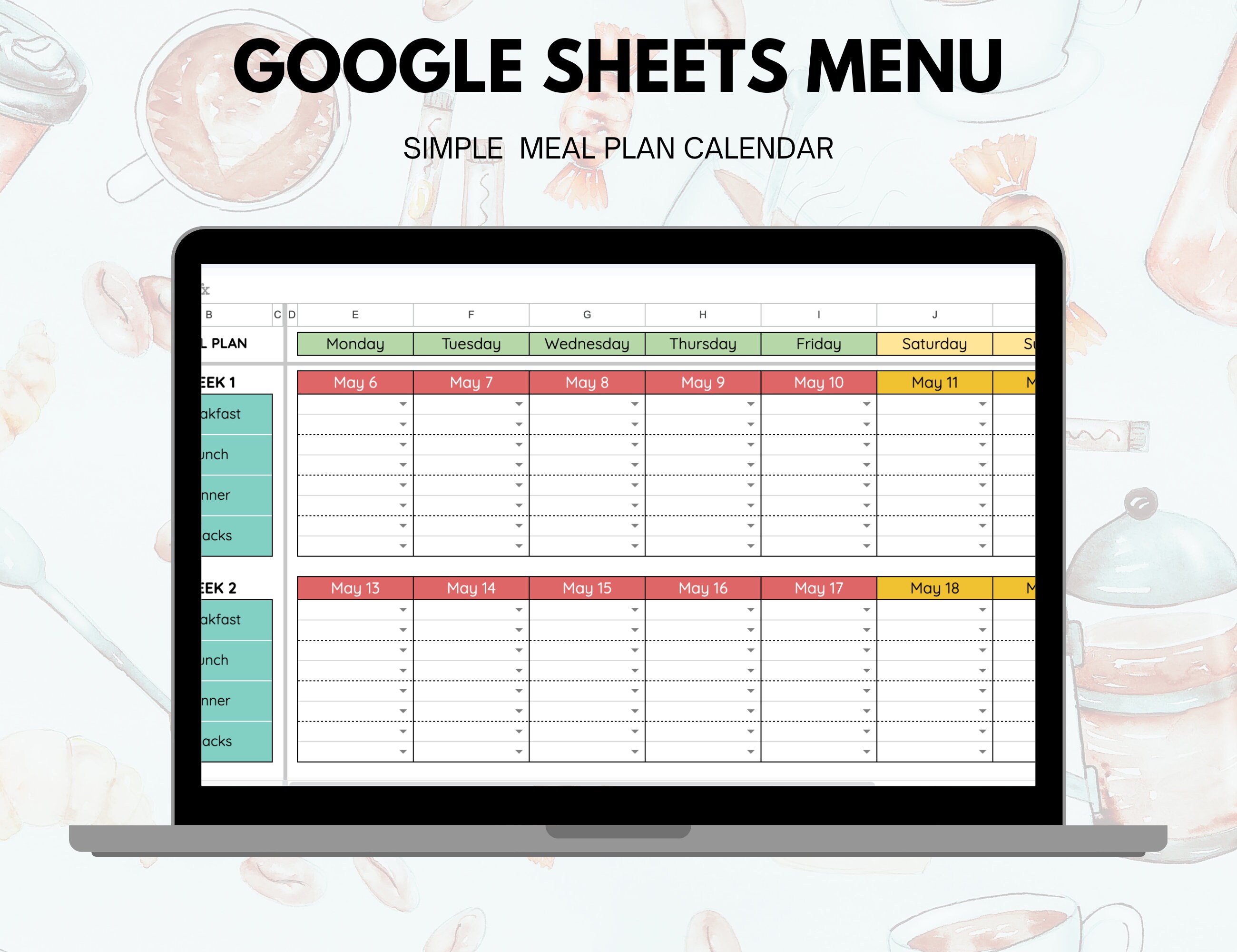 Meal Calendar Spreadsheet, Digital Google Sheets Monthly Meal Planning ...