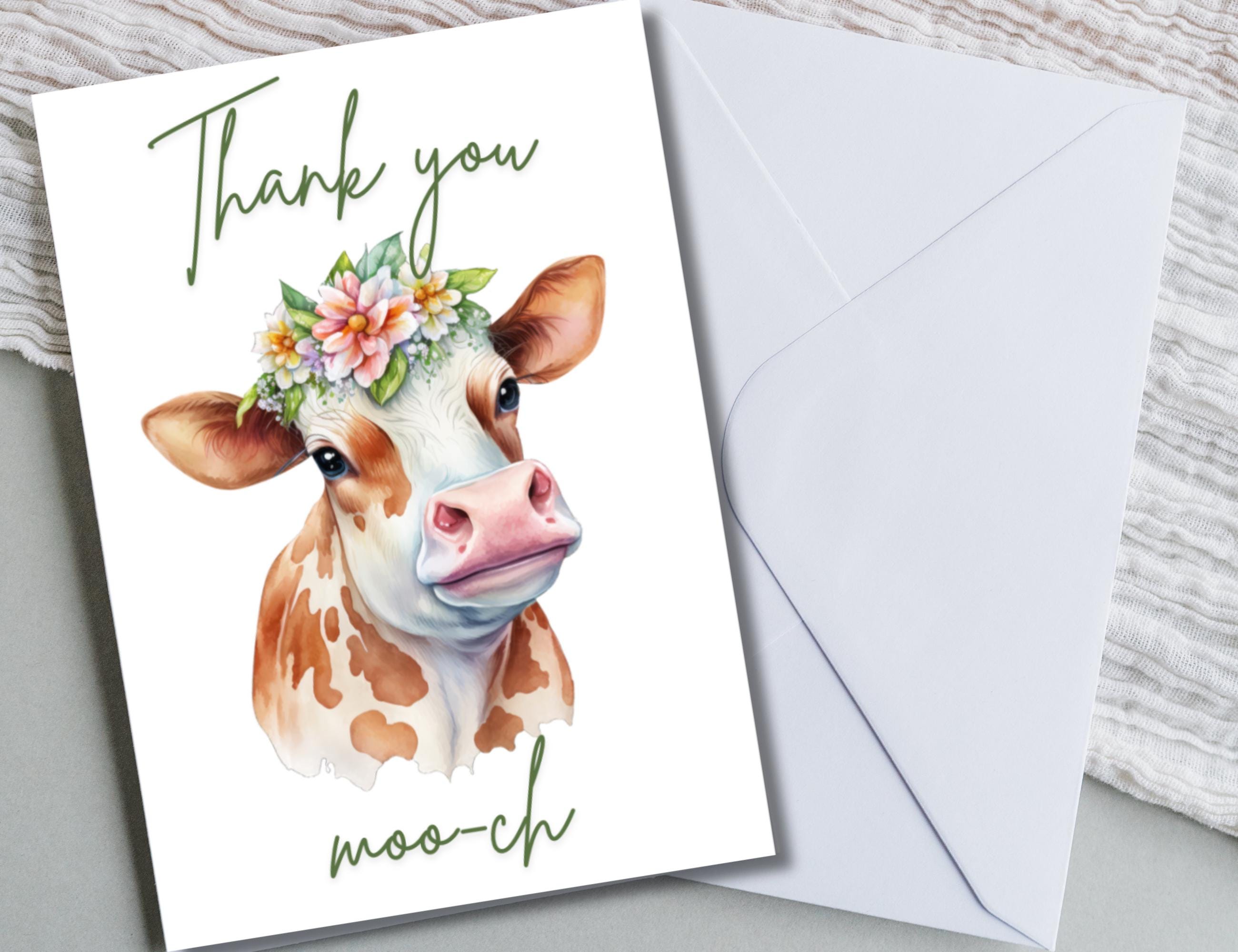Thank You Printable Card |cow Moo Card| Instant Digital Download Card ...