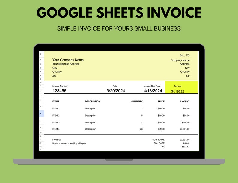 Invoice Template, Google Sheets Small Business Invoice Template ...