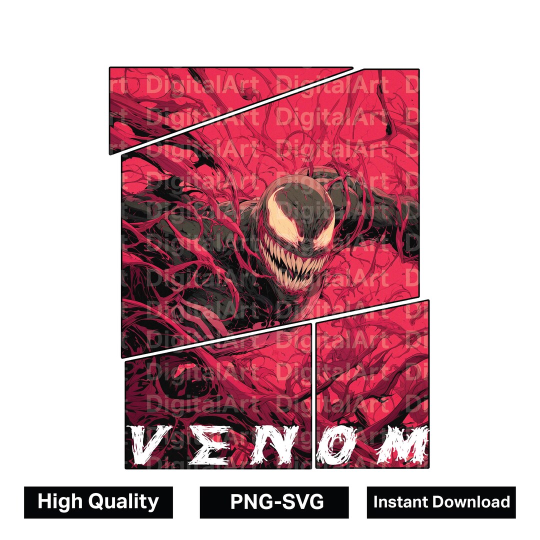 Venom Dark Symbiote Comic Art, Horror Illustration (PNG SVG Digital ...