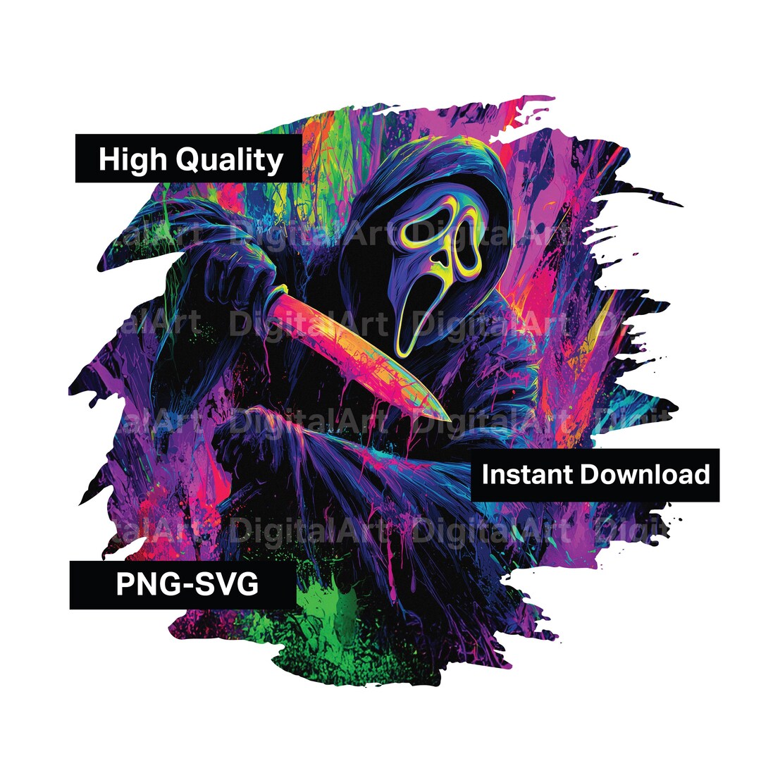 Neon Horror Mask SVG PNG Bundle | Gothic Slasher Cyberpunk Art (digital ...
