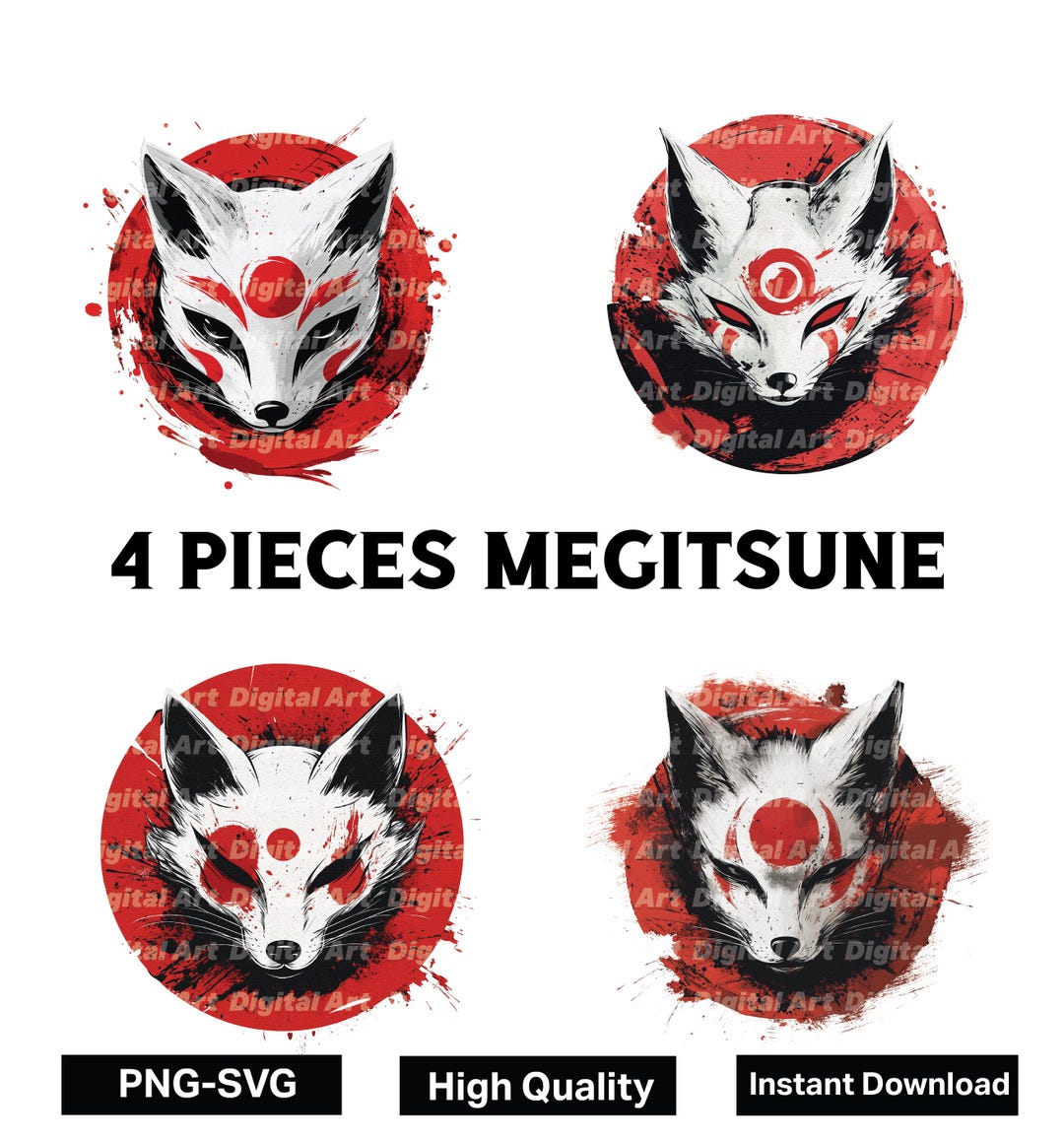 Megitsune SVG Bundle, Japanese Fox Mask PNG, Kitsune Clipart, Japanese ...