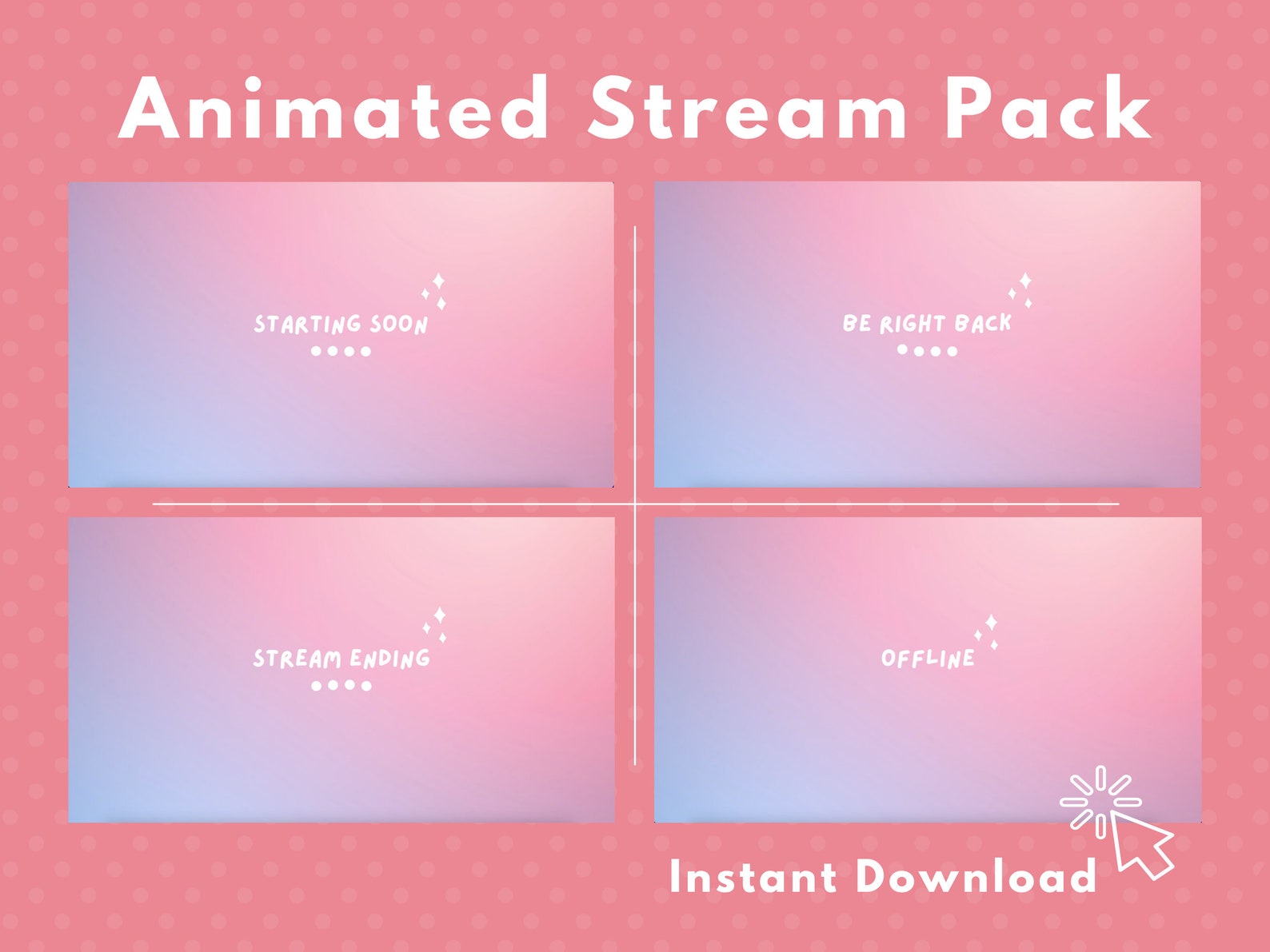 Animated Cute, Pink Stream Overlay Package (starting Soon, Be Right ...