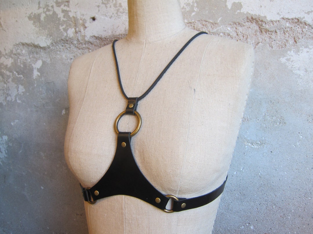 Trinity Heart Harness Handmade Genuine Black Leather Chest/breast Strap Corset Unique Accessory ...