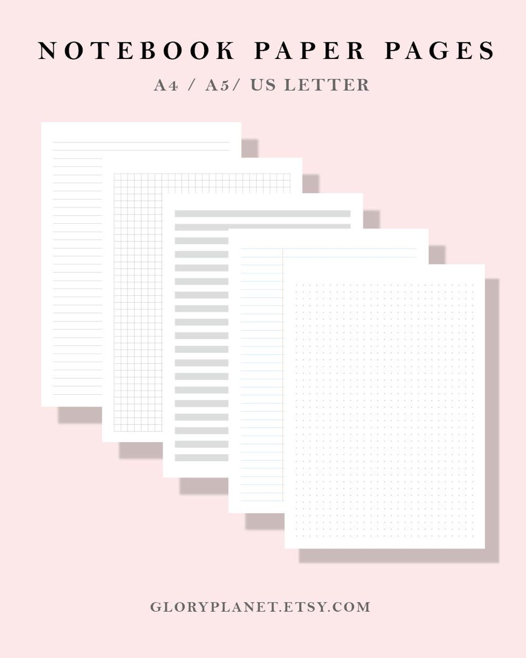 Printable Notebook Paper Pages Set | Lined, Graph, Cornell, Oxford ...