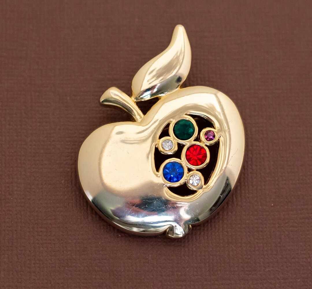 Vintage Art Nouveau Rhinestone Apple Light Gold Tone Brooch - U19 - Etsy