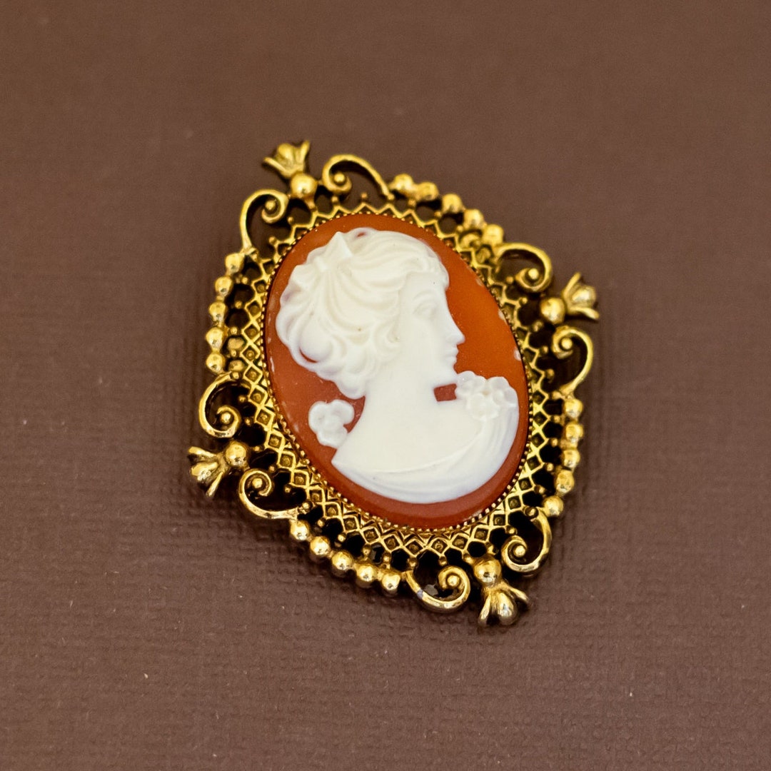 Vintage Lady Cameo Oval Victorian Gold Tone Brooch by Avon - U31 - Etsy