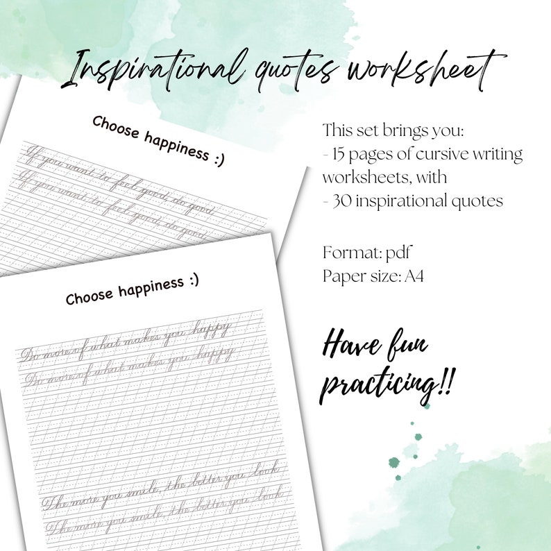 Printable Cursive Writing Worksheet With Inspirational Quotes ...