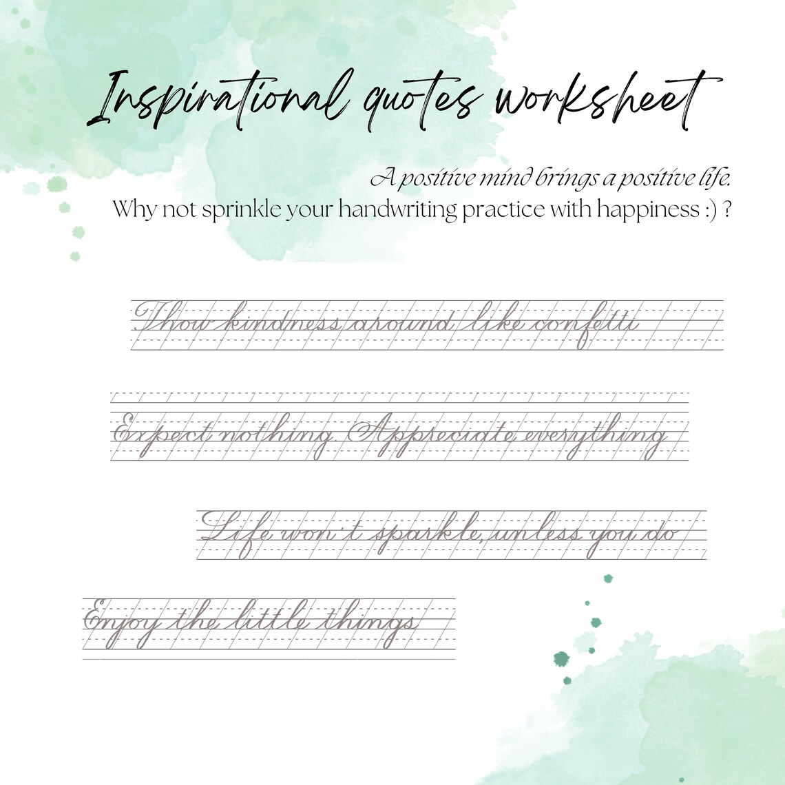 Printable Cursive Writing Worksheet With Inspirational Quotes - Etsy