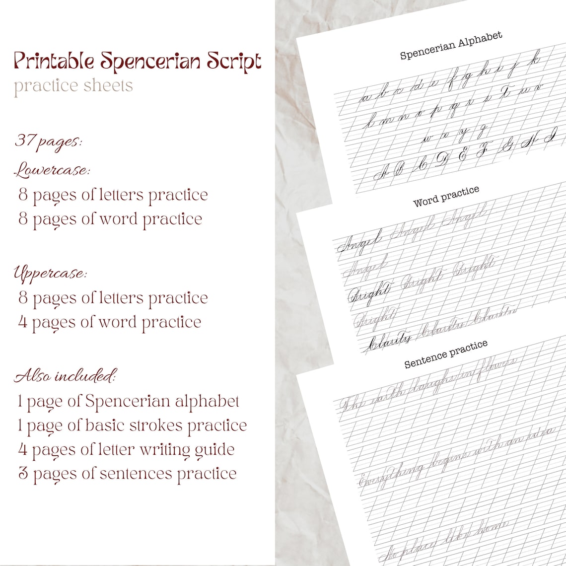 Spencerian Penmanship Practice Sheets: Handwriting & Calligraphy (PDF ...